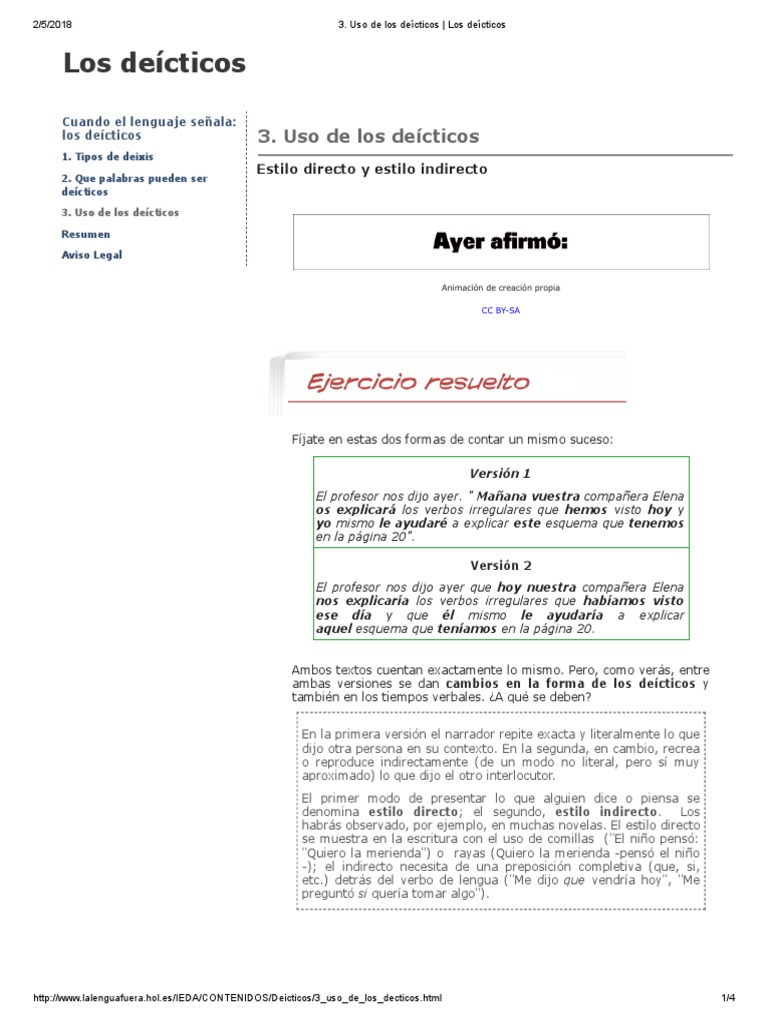 Uso de Los Deícticos - Los Deícticos | PDF | Verbo | Mecánica del lenguaje