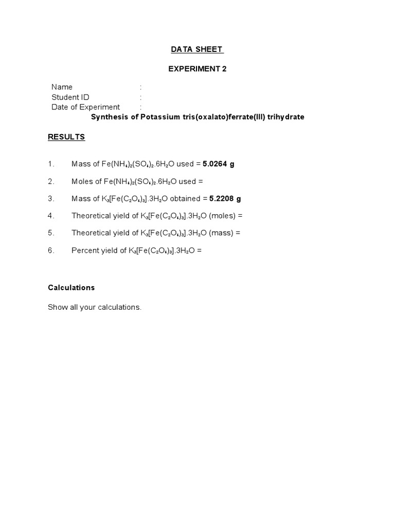 Data Sheet Experiment 2 | PDF