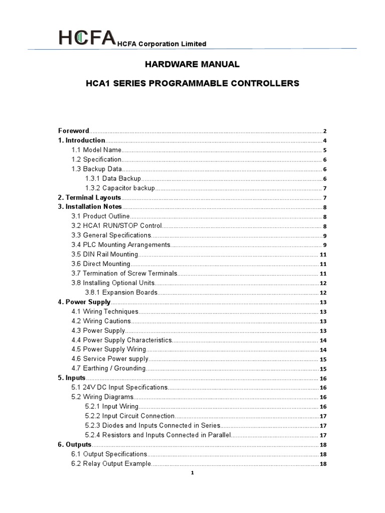 Controller HCA1 Manual | PDF | Power Supply | Relay