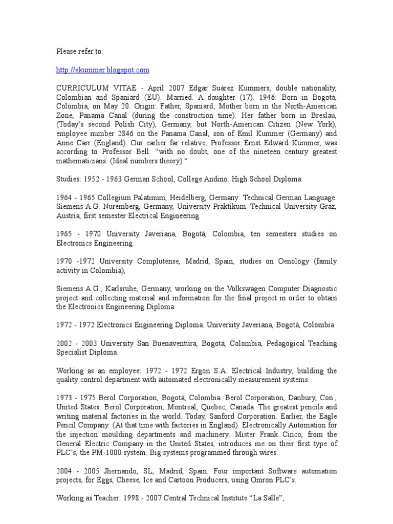 Curriculum Vitae Edgar | PDF | Automation | Colombia