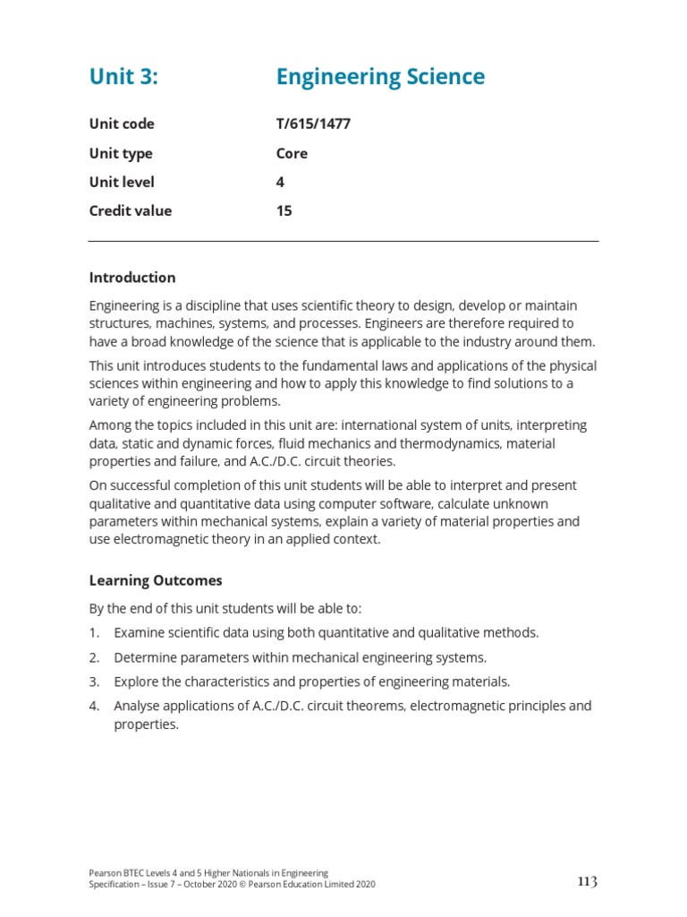 Unit 3: Engineering Science: Unit Code T/615/1477 Unit Type Core Unit ...