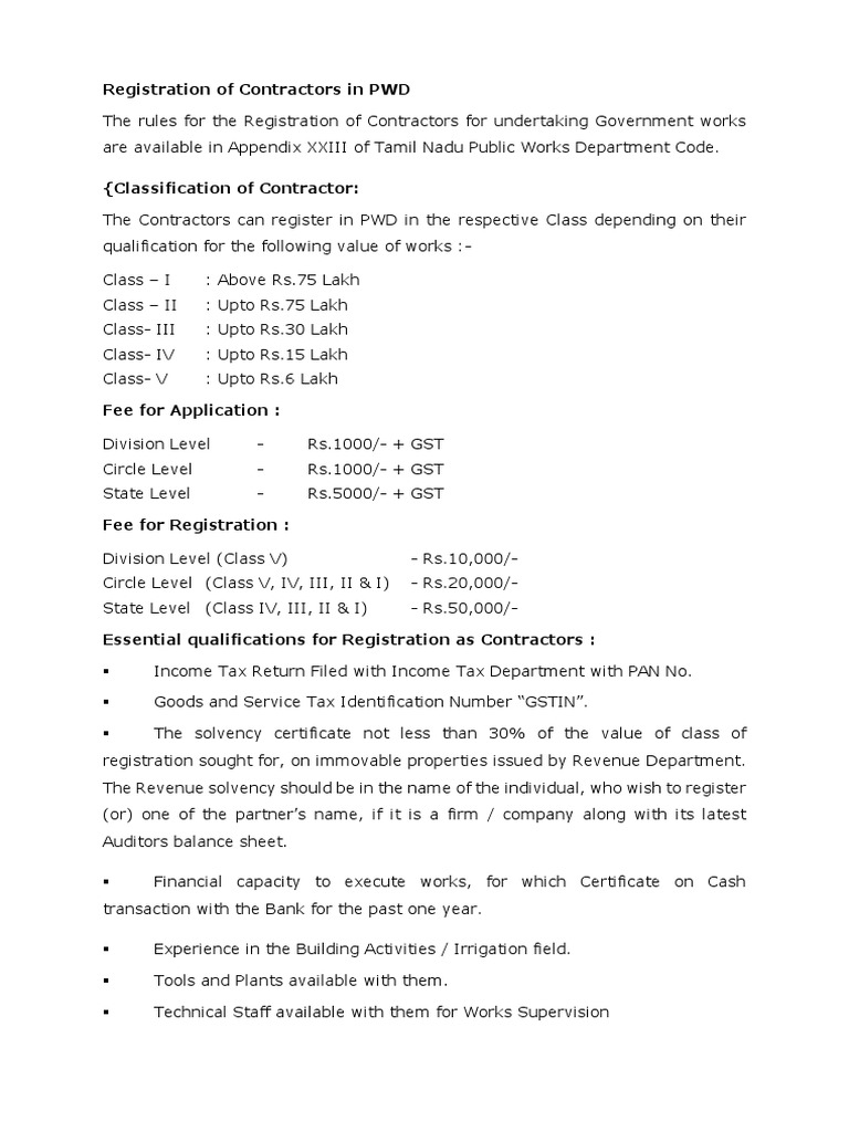 Registration of Contractors in PWD | PDF | Taxes | Government Finances