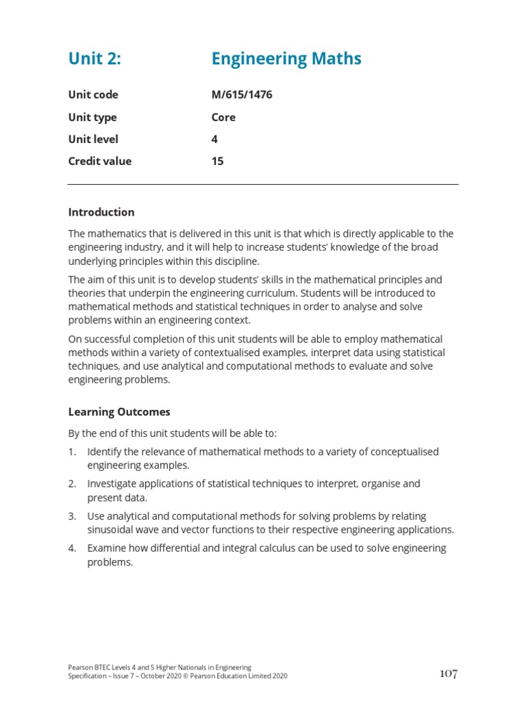 Unit 2: Engineering Maths: Unit Code M/615/1476 Unit Type Core Unit ...