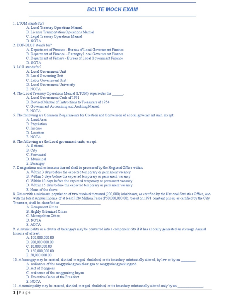 BCLTE Mock Exam | PDF | Real Estate Appraisal | Property Tax