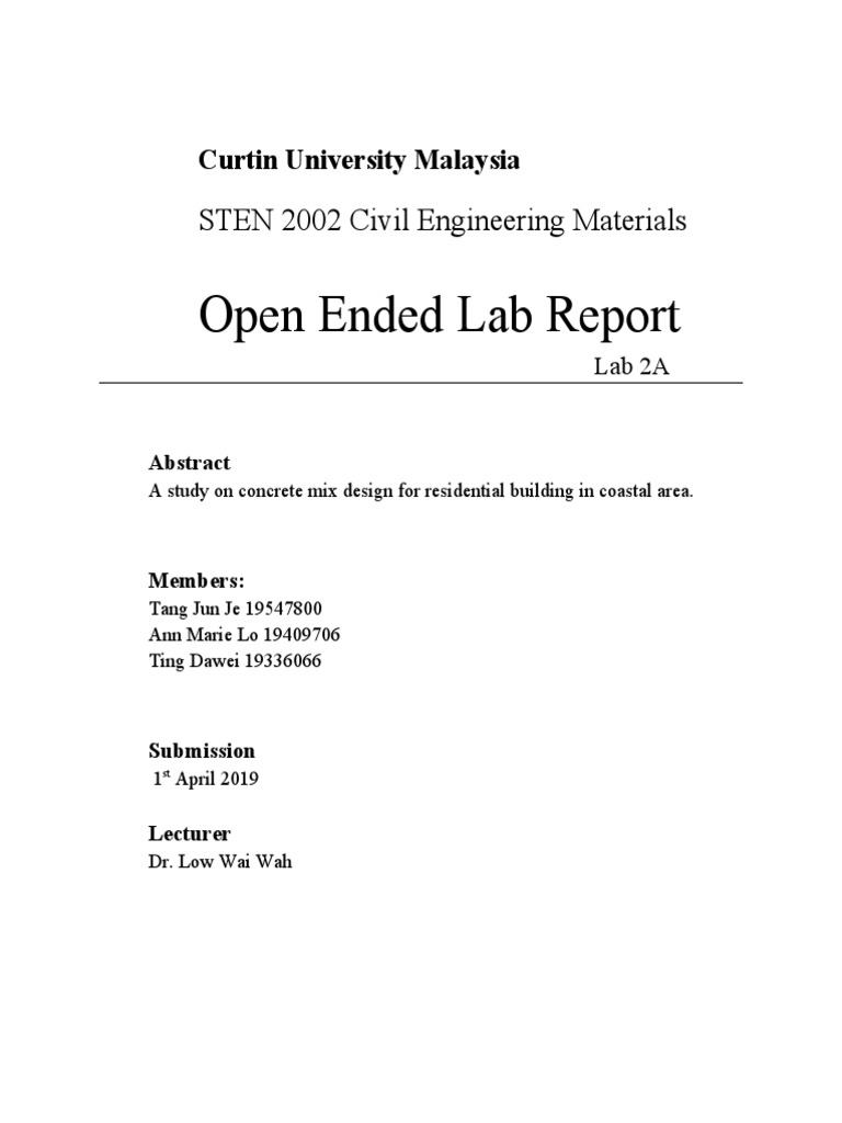 Open Ended Lab Report: STEN 2002 Civil Engineering Materials | PDF ...