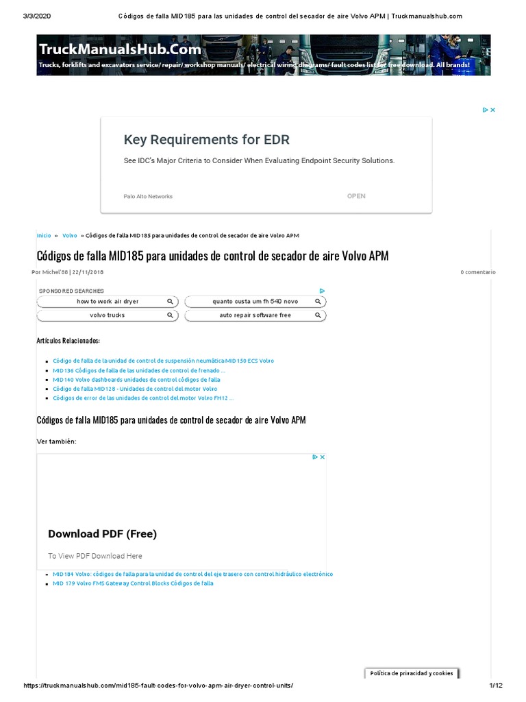 Códigos de Falla MID185 para Las Unidades de Control Del Secador de ...