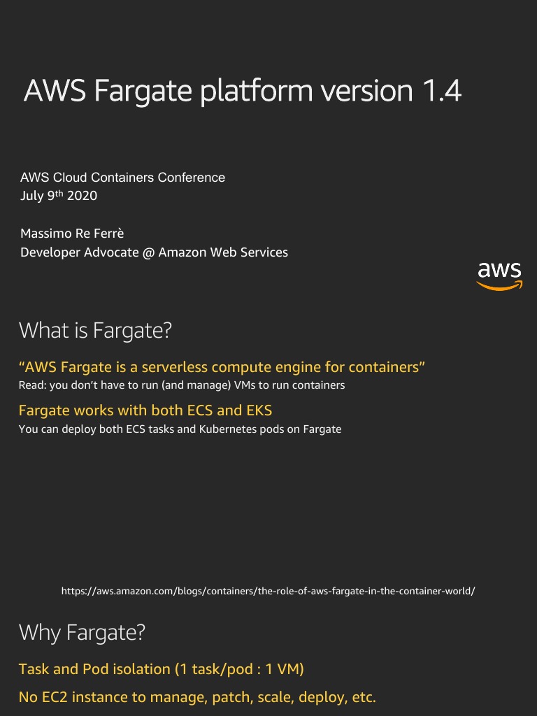 AWS Fargate Platform Version 1.4 | PDF | Amazon Web Services | Centralized Computing