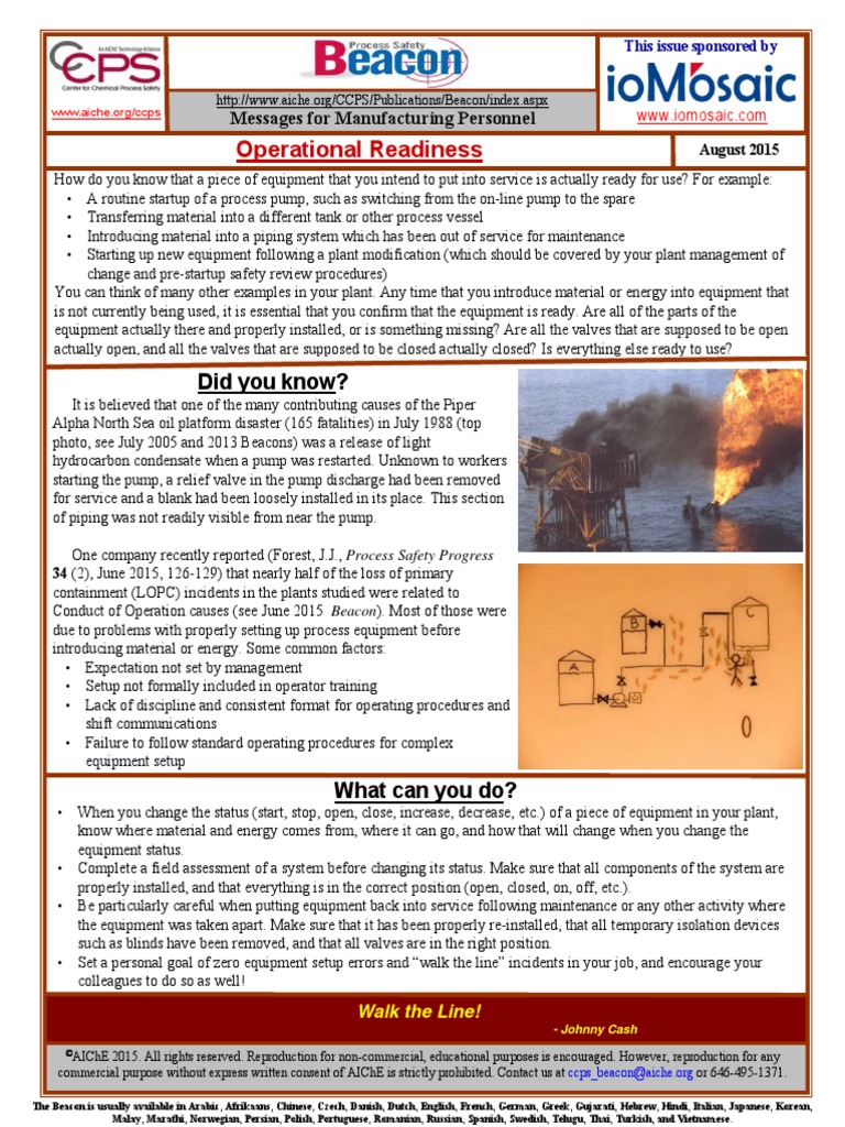 2015-08 Safety Beacon - Operational Readiness | PDF | Pump | Nature