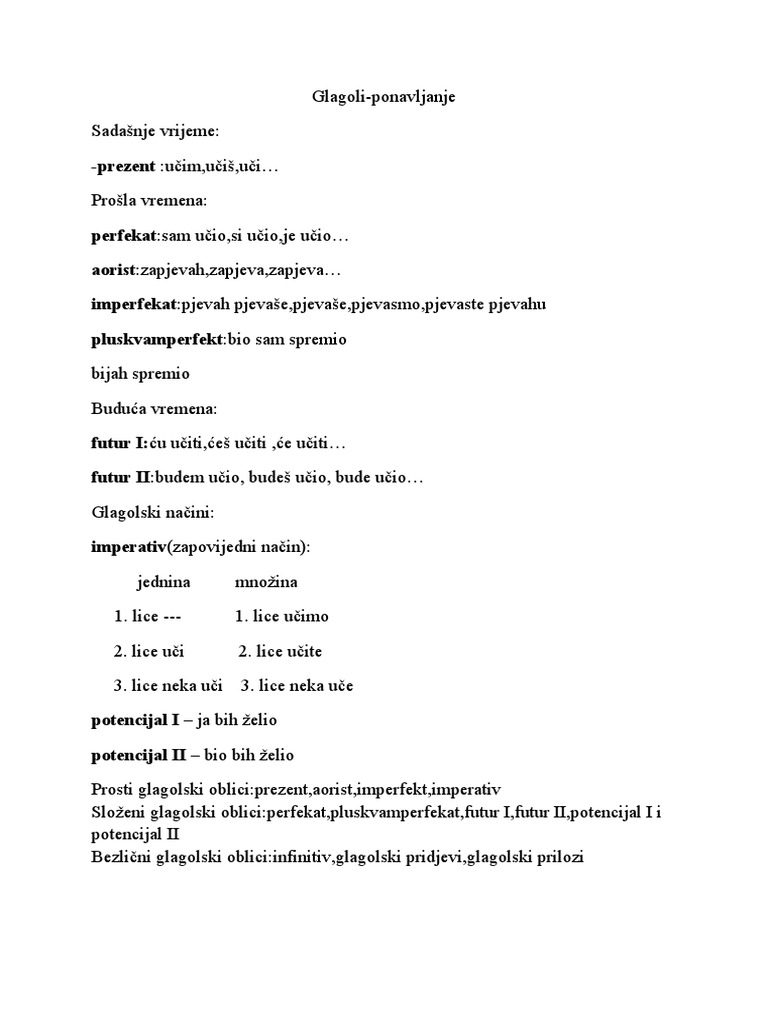 Glagoli Ponavljanje | PDF