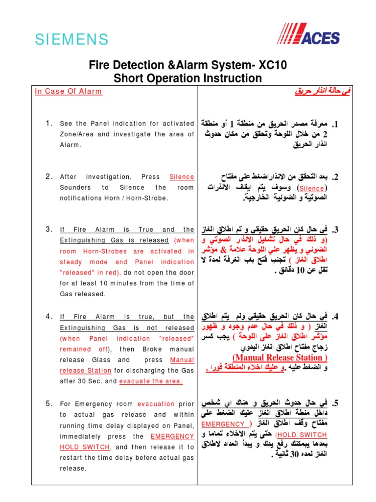 Operating Instructions for the SIEMENS XC10 Fire Detection & Alarm ...