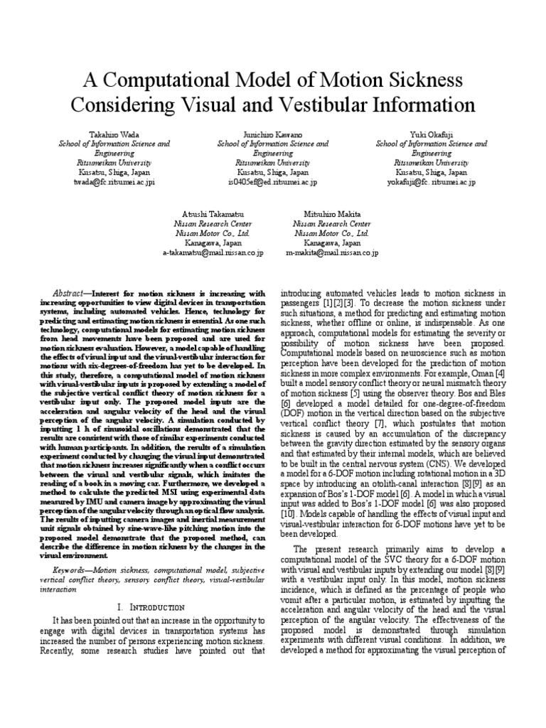 A Computational Model of Motion Sickness Considering Visual and Vestibular Information | PDF ...