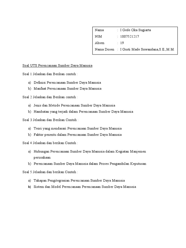 UTS Perencanaan SDM | PDF