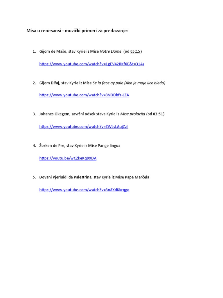 Misa U Renesansi - Primeri Za Predavanje | PDF