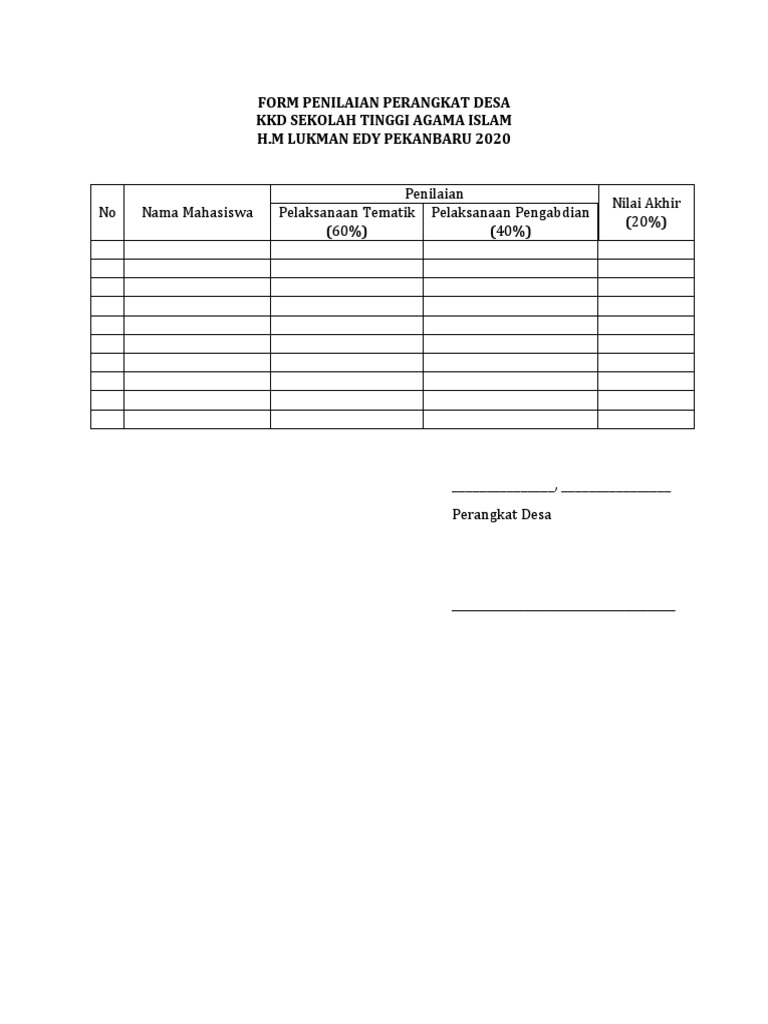 Form Penilaian KKD Perangkat Desa | PDF