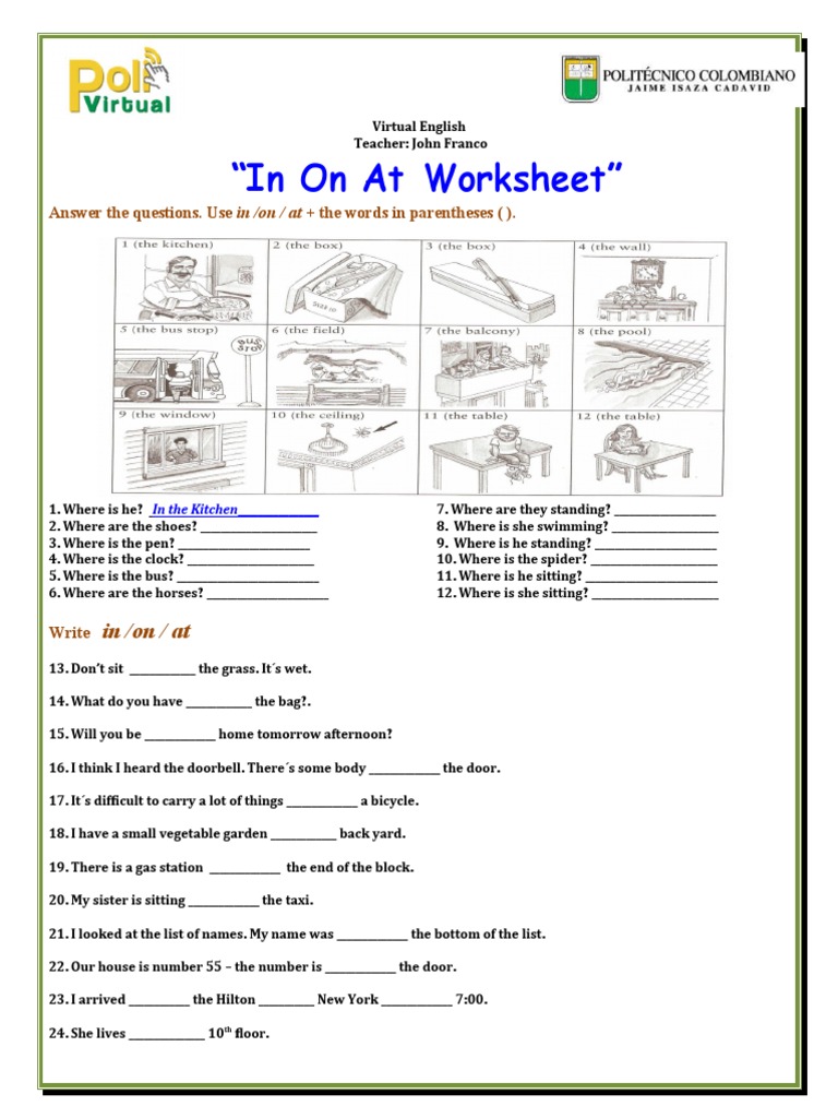 In On at Worksheet 3 | PDF