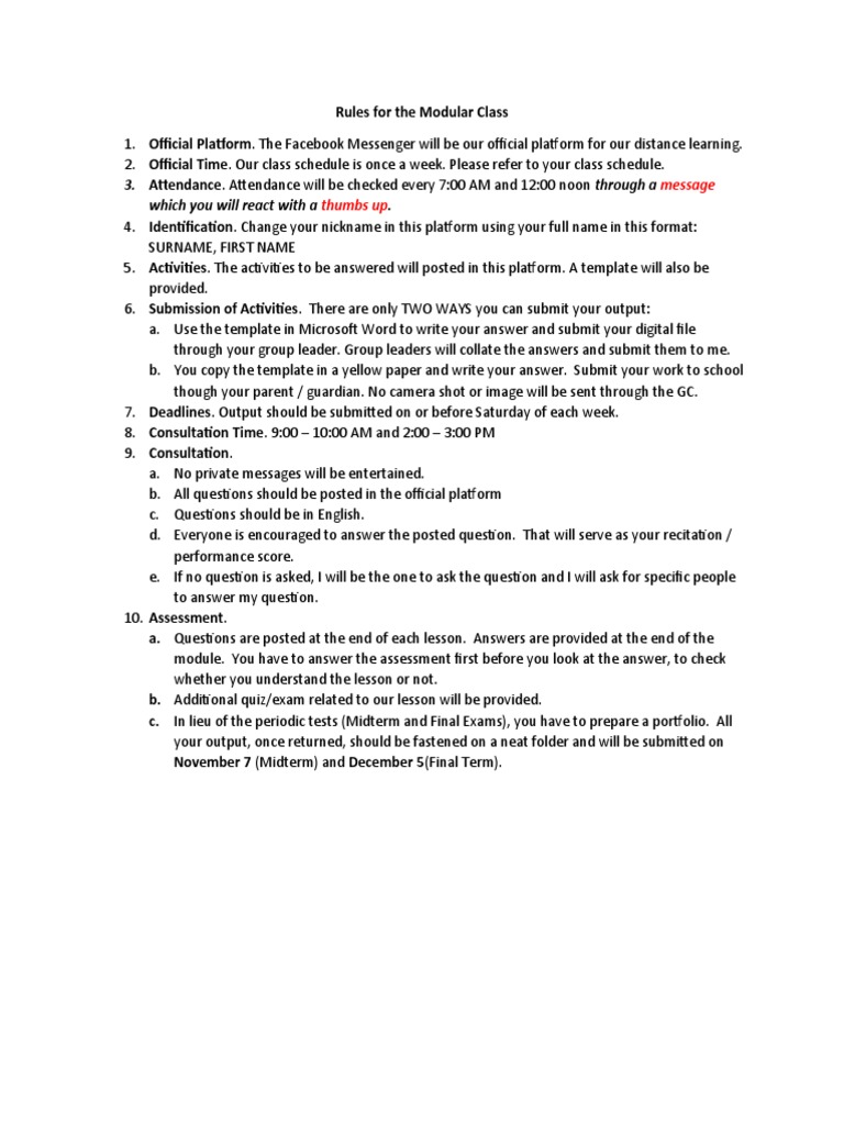 Rules For The Modular Class | PDF