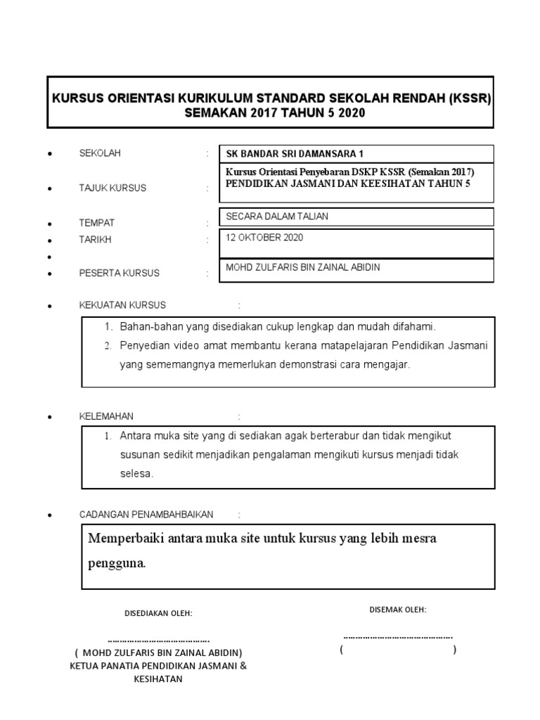 Minit Curai Kursus Orientasi Penyebaran DSKP-KSSR Semakan 2017 Pendidikan Jasmani Dan Kesihatan ...
