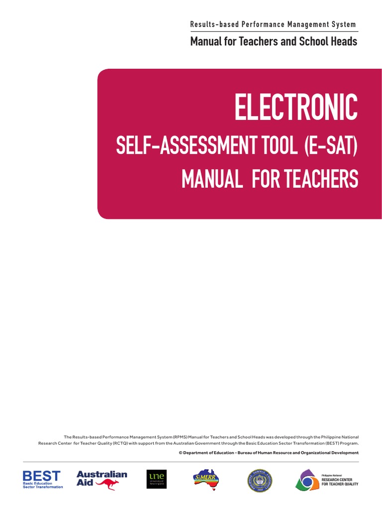 Self-Assessment Tool (E-SAT) Manual For Teachers: Electronic | PDF ...