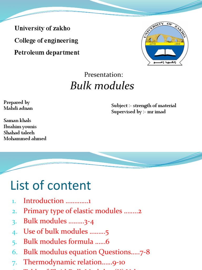 Bulk Modules: University of Zakho College of Engineering Petroleum ...