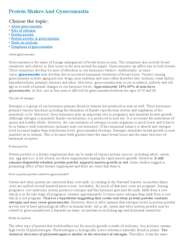 Protein Shakes and Gynecomastia | PDF | Estrogen | Breast