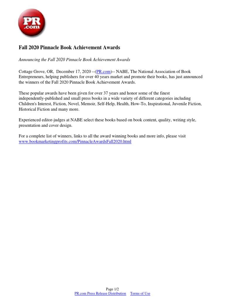 Fall 2020 Pinnacle Book Awards Winners | PDF | Books | Public Sphere