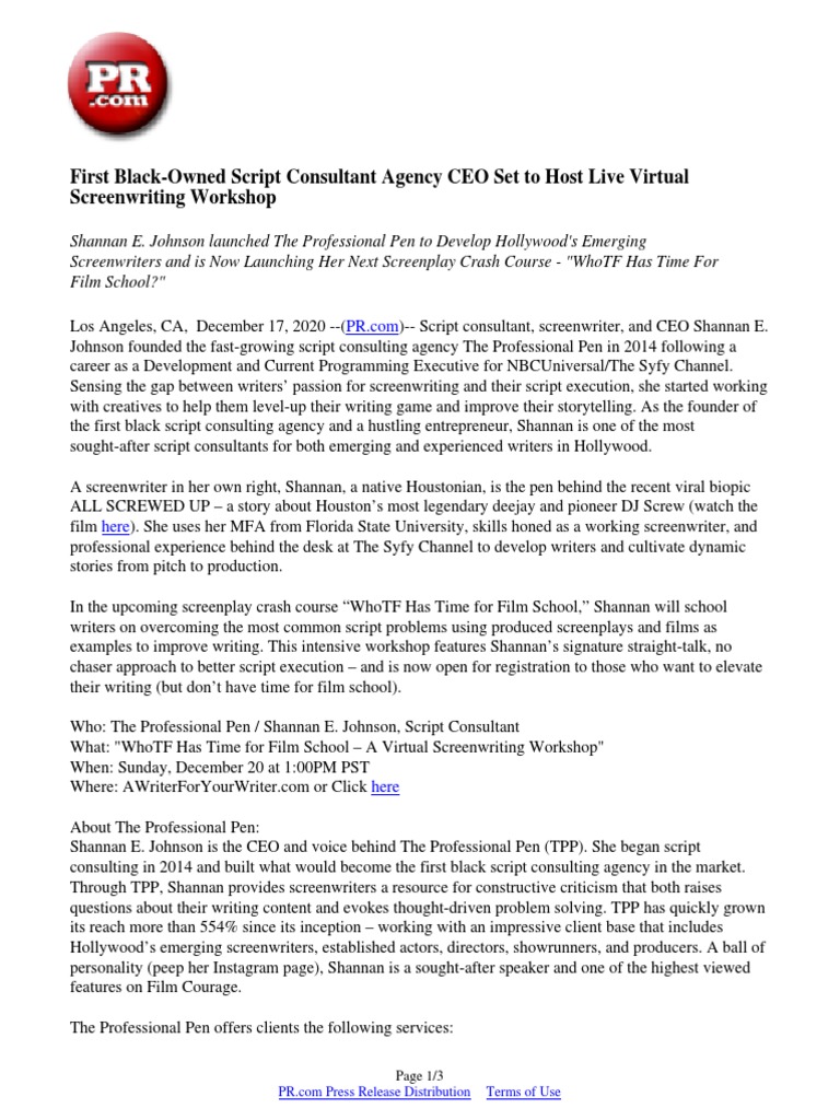 First Black-Owned Script Consultant Agency CEO Set To Host Live Virtual ...