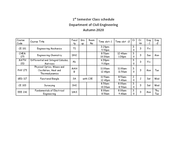 1st Semester Class Schedule - Autumn 2020 | PDF | Theoretical Physics ...