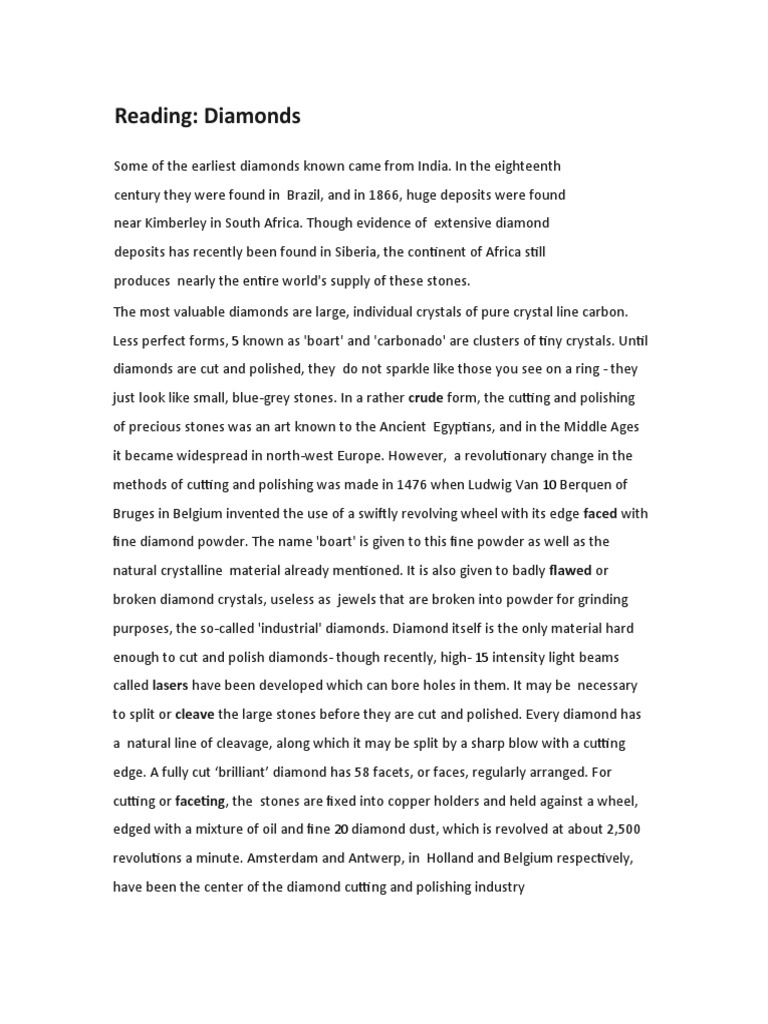 Reading Text - Diamonds | PDF | Diamond | Gemstone