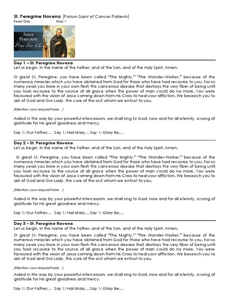Novena To St. Peregrine (Patron Saint For Cancer Patients) | PDF ...