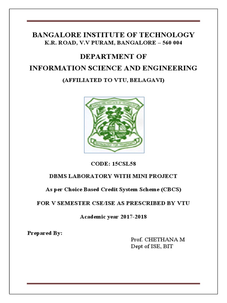 Bangalore Institute of Technology Department of Information Science and ...