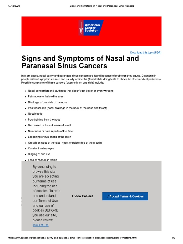 Signs and Symptoms of Nasal and Paranasal Sinus Cancers | PDF | Human ...
