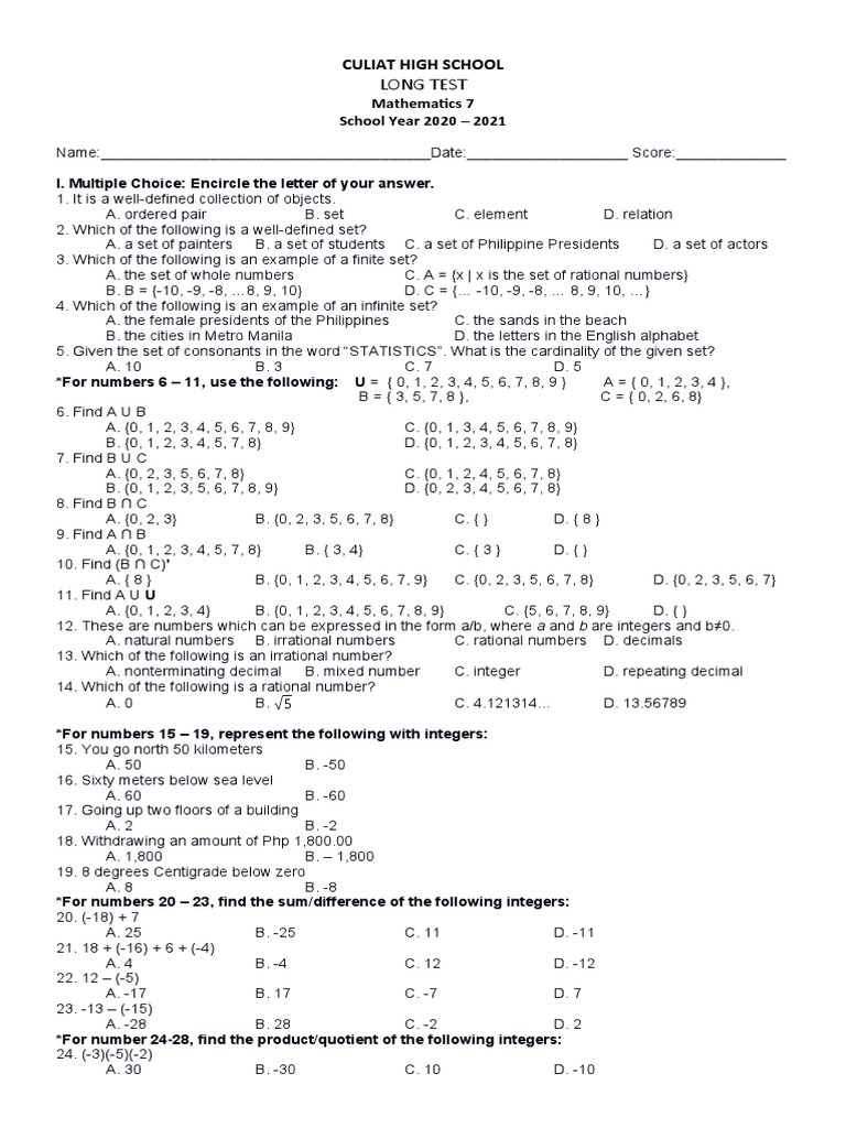 7 - Understanding Summative Test | PDF | Rational Number | Fraction ...