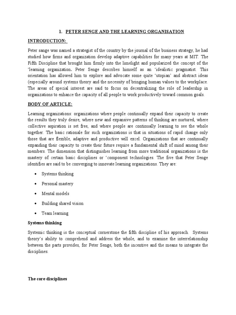 Peter Senge's Learning Organization Model | PDF | Competence (Human ...