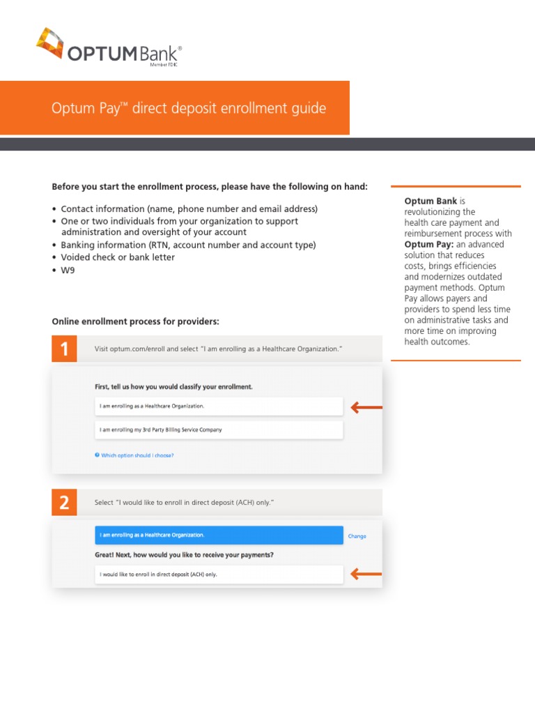 Optum Pay Direct Deposit Enrollment Guide | PDF | Cheque | Payments