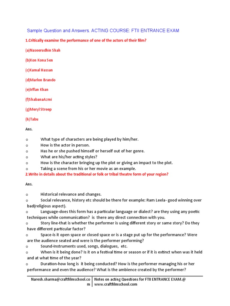 003.sample Questions With Answers | PDF | Actor | Emotions