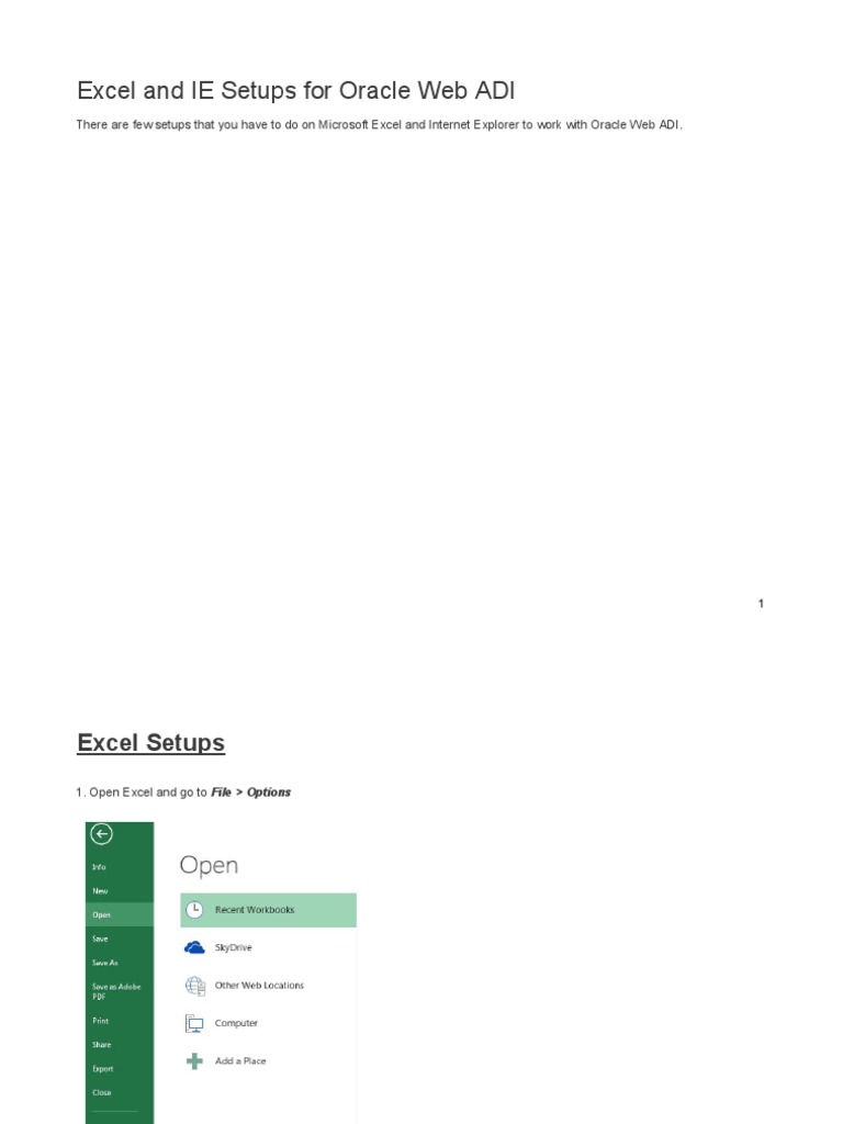 Excel and IE Setup for Oracle Web ADI | PDF | Finance & Money Management