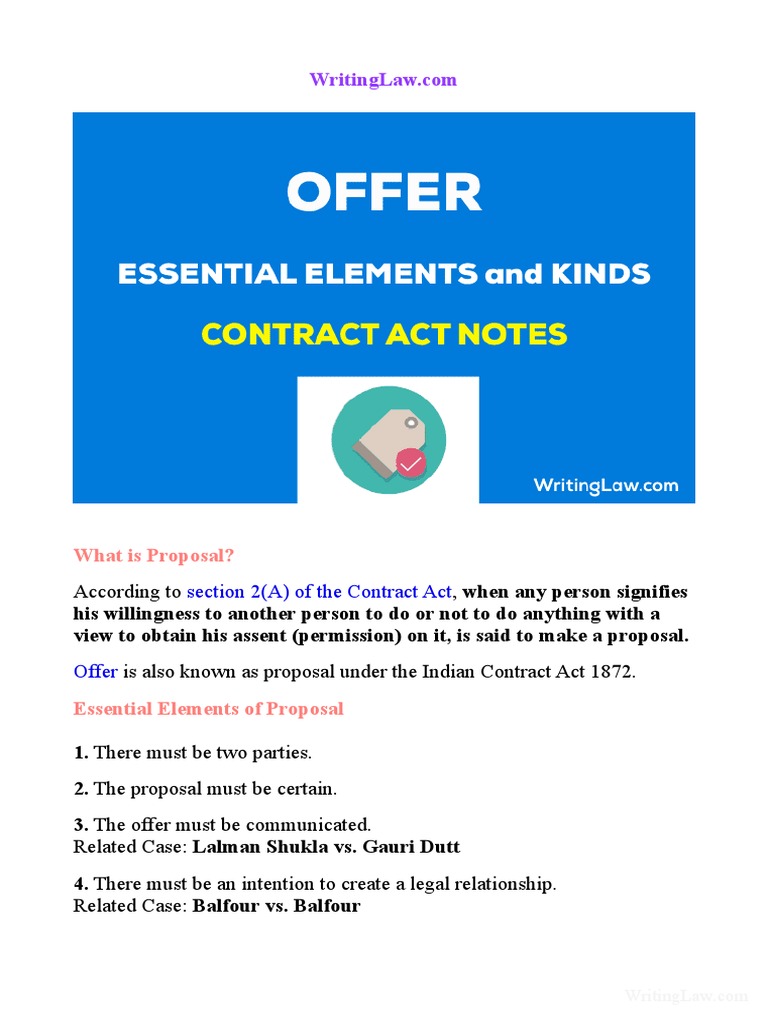 Essential Elements of Proposal and Kinds of Offer PDF | PDF