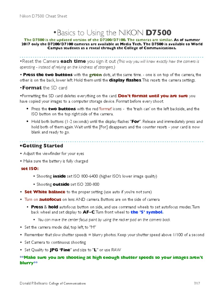 D7500 Cheat Sheet | PDF