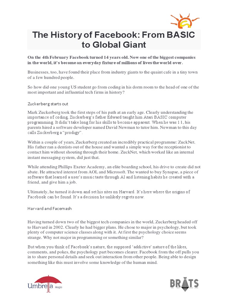 The History of Facebook | PDF