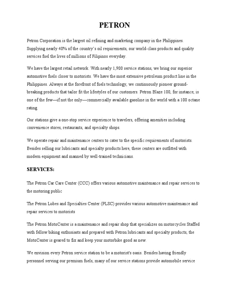 Petron: Services | PDF | Filling Station | Corporate Social Responsibility