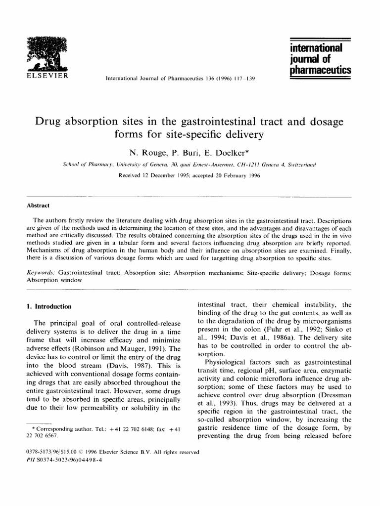 Drug Absorption Gastrointestinal Tract | PDF | Small Intestine ...