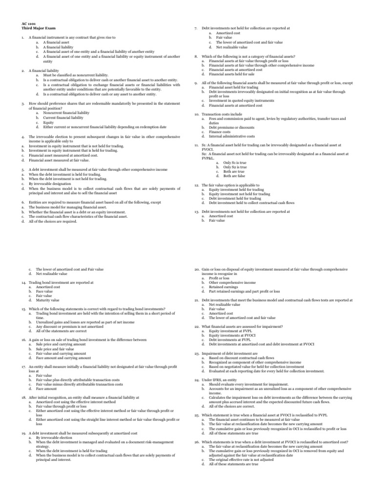 MANSCI Final Exam Questionnaire | PDF | Historical Cost | Fair Value
