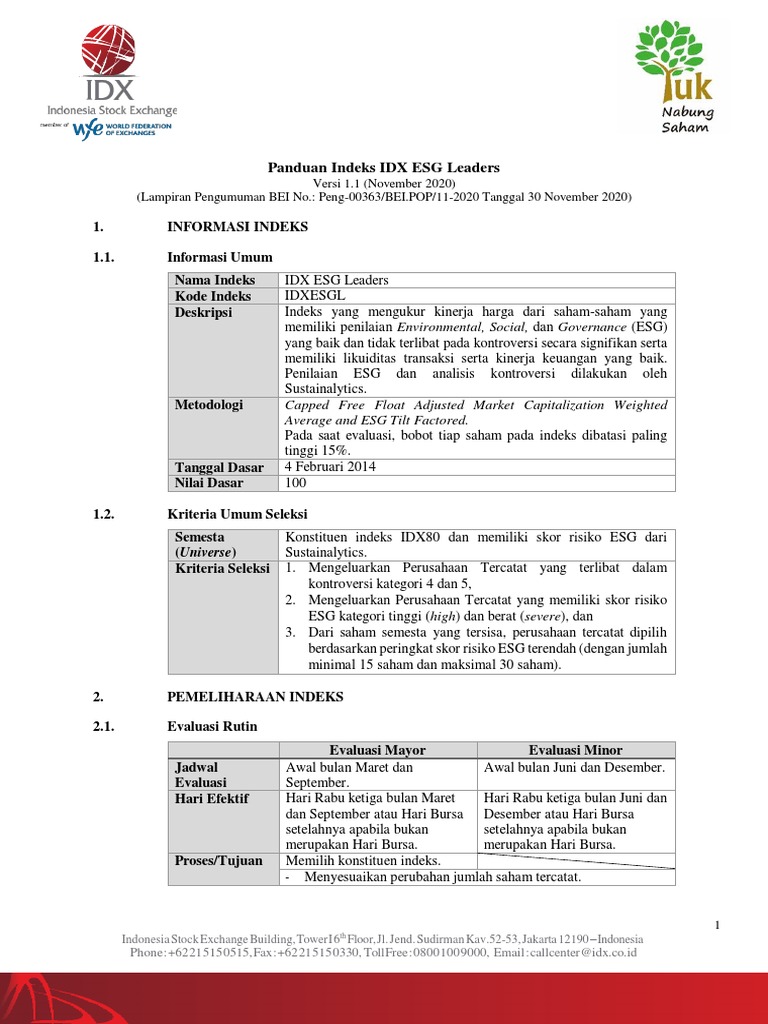 Lampiran Panduan Indeks Idx Esg Leaders v1 - 1 | PDF