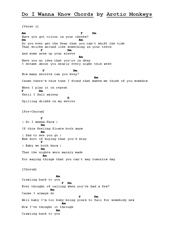 Do I Wanna Know Chords by Arctic Monkeys | PDF | Song Structure | Songs