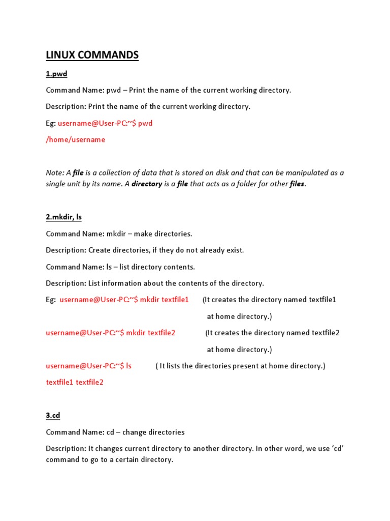 Linux Commands Pdf Directory Computing Computer File