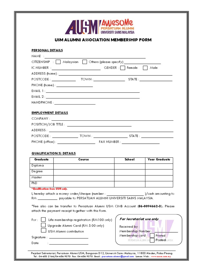 USM Alumni Association Membership Form | PDF