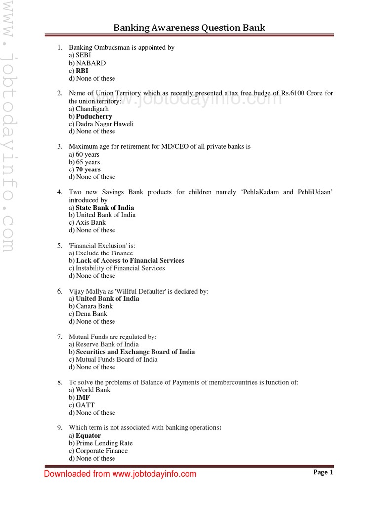Banking Quiz | PDF | Reserve Bank Of India | Non Bank Financial Institution