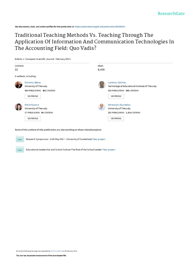 Analysis of Traditional Teaching Methods Versus Teaching Through ...