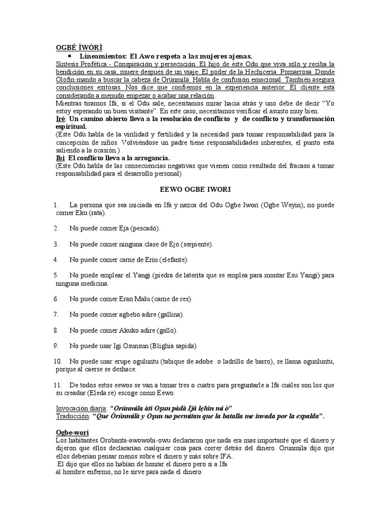 03-Ogbè Ìwòrì | PDF | Santeria | Comportamiento religioso y experiencia