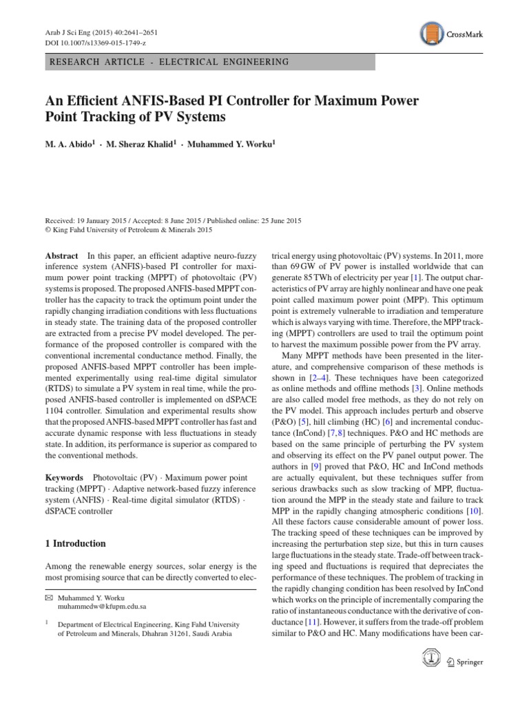 An Efficient ANFIS Based PI Controller F PDF | PDF | Photovoltaics | Electrical Engineering